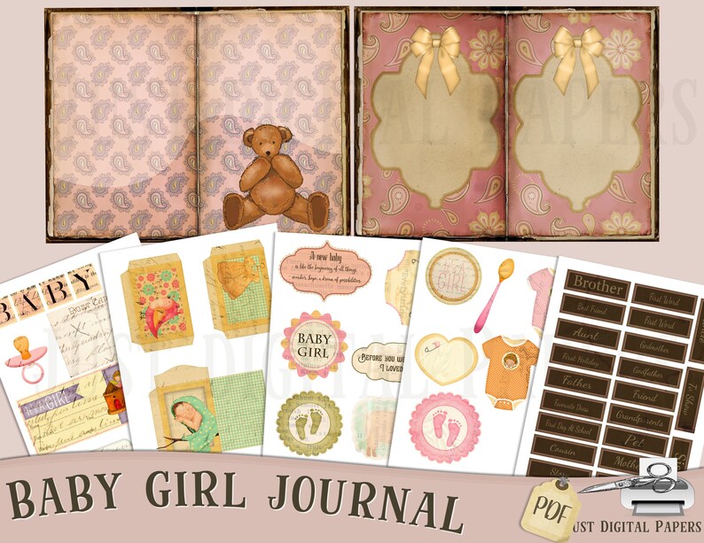 Baby Girl Journal Baby Kit Printable ScrapbookEphemera | Etsy