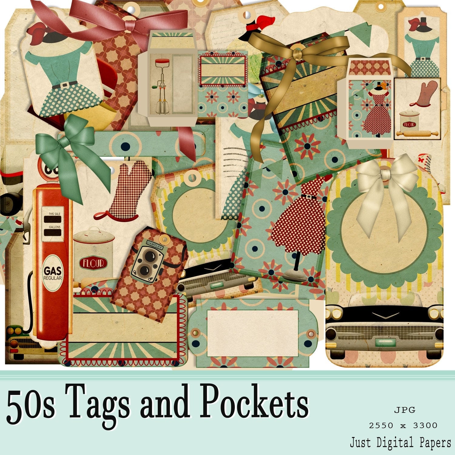 50s Tags Tag Printable Scrapbook Digital Pockets DIY | Etsy