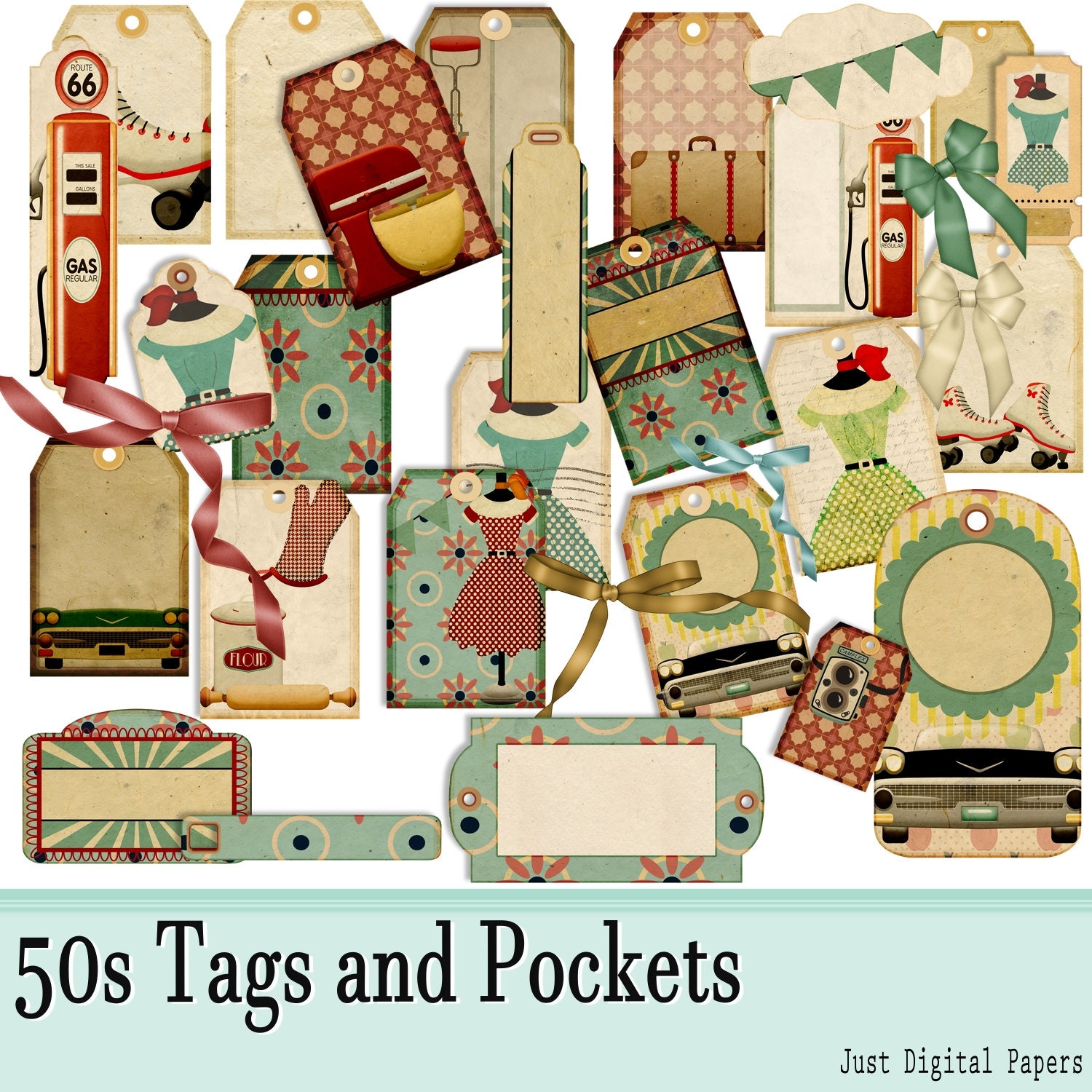 50s Tags Tag Printable Scrapbook Digital Pockets DIY | Etsy