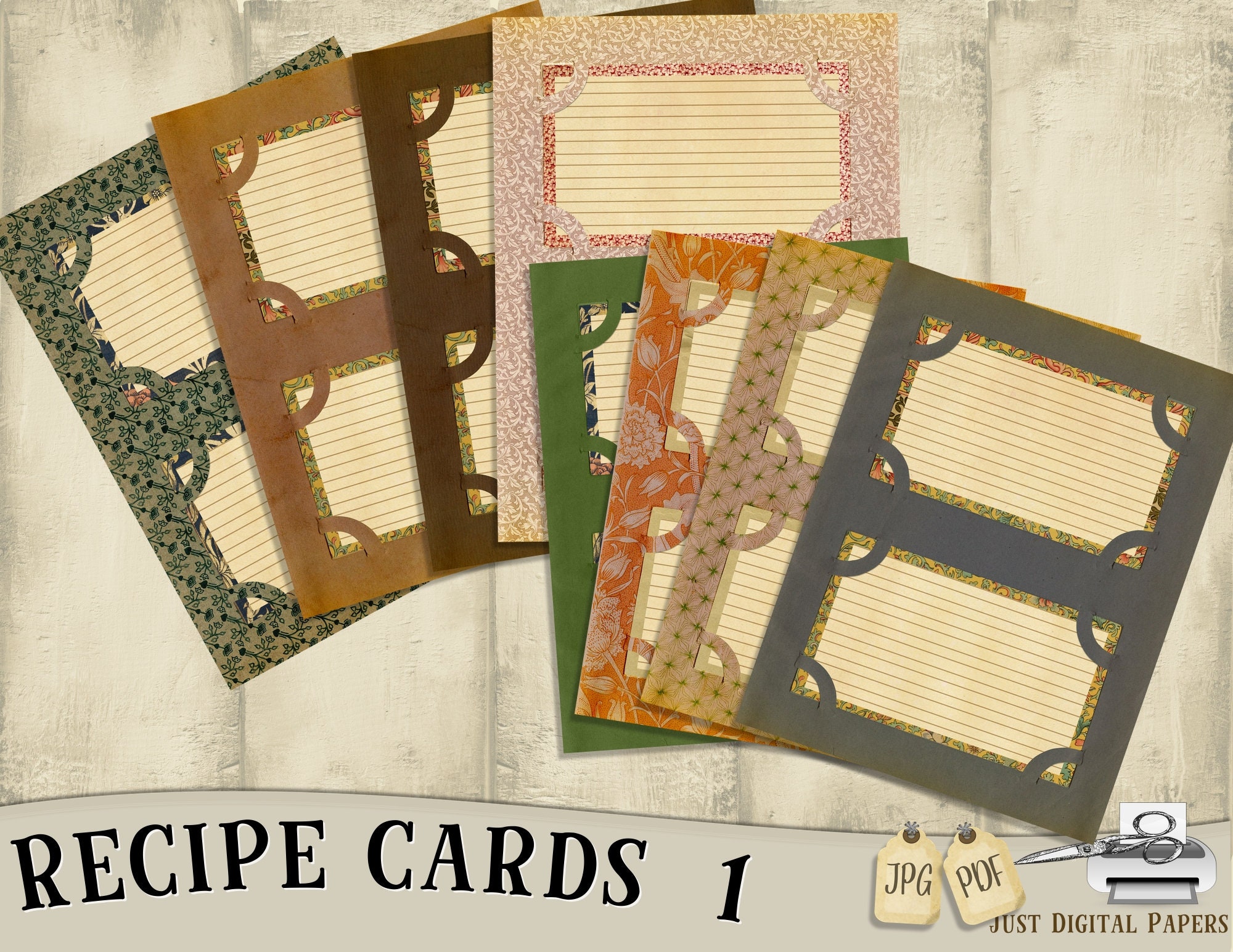 Recipe Card Papers Printable Scrapbook Digital Printable - Etsy Australia