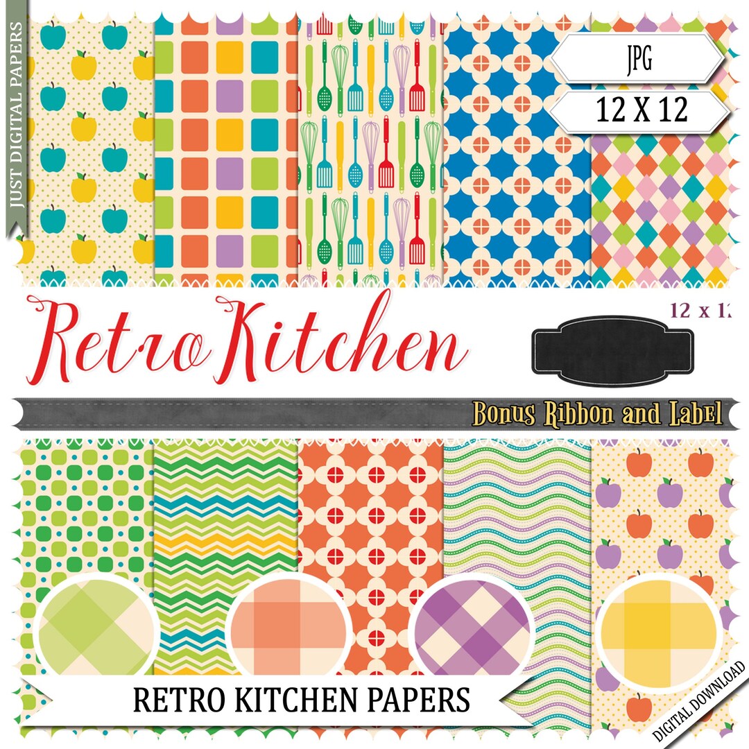 Retro Cooking Papers, Baking Papers, Food Papers, Fruit Paper, Digital ...