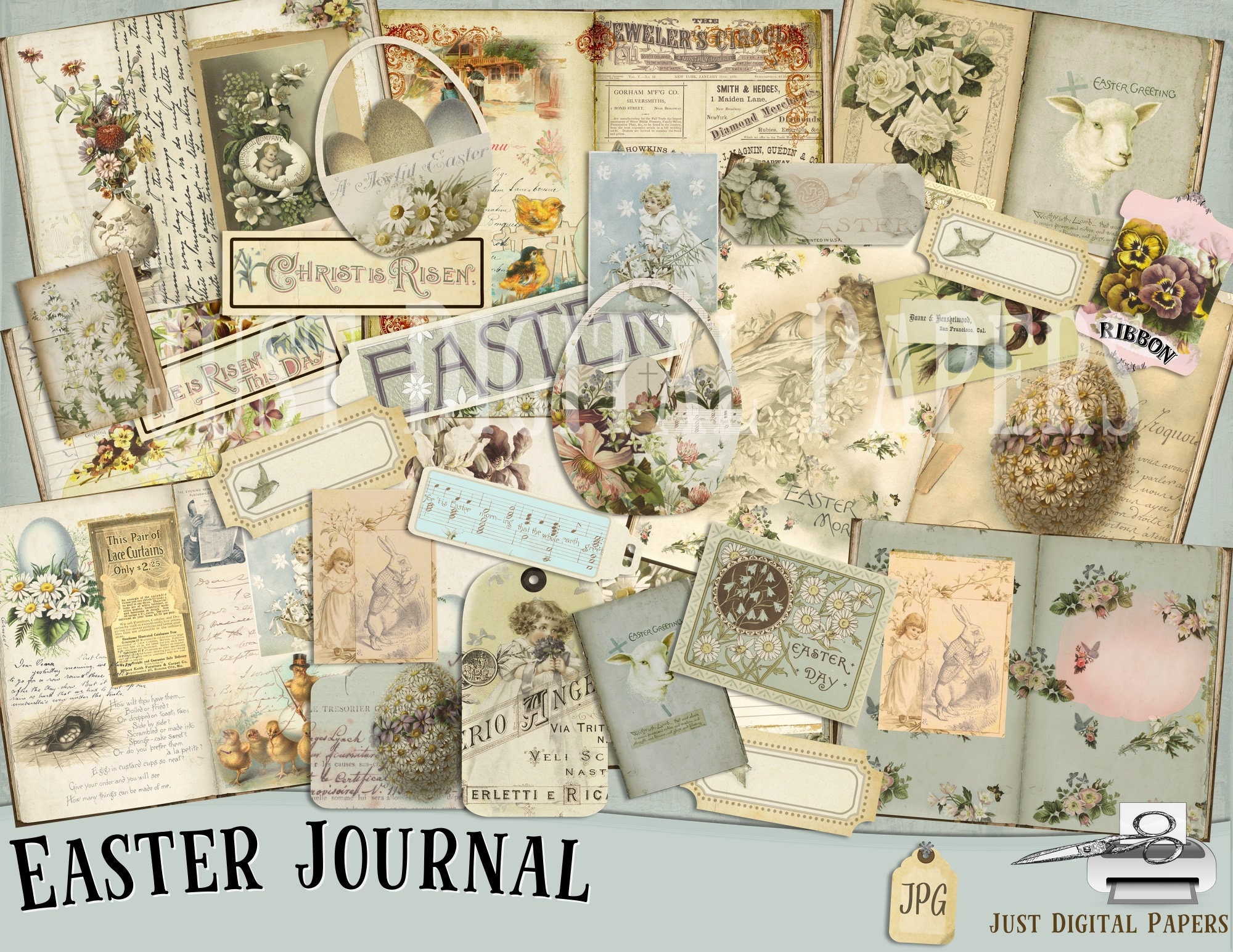 Easter Journal Kit, Printable Journal Papers, Ephemera, Instant ...