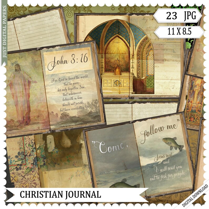 Christian Journal Printable: DIY Scrapbook Collage, Papers, Ephemera ...