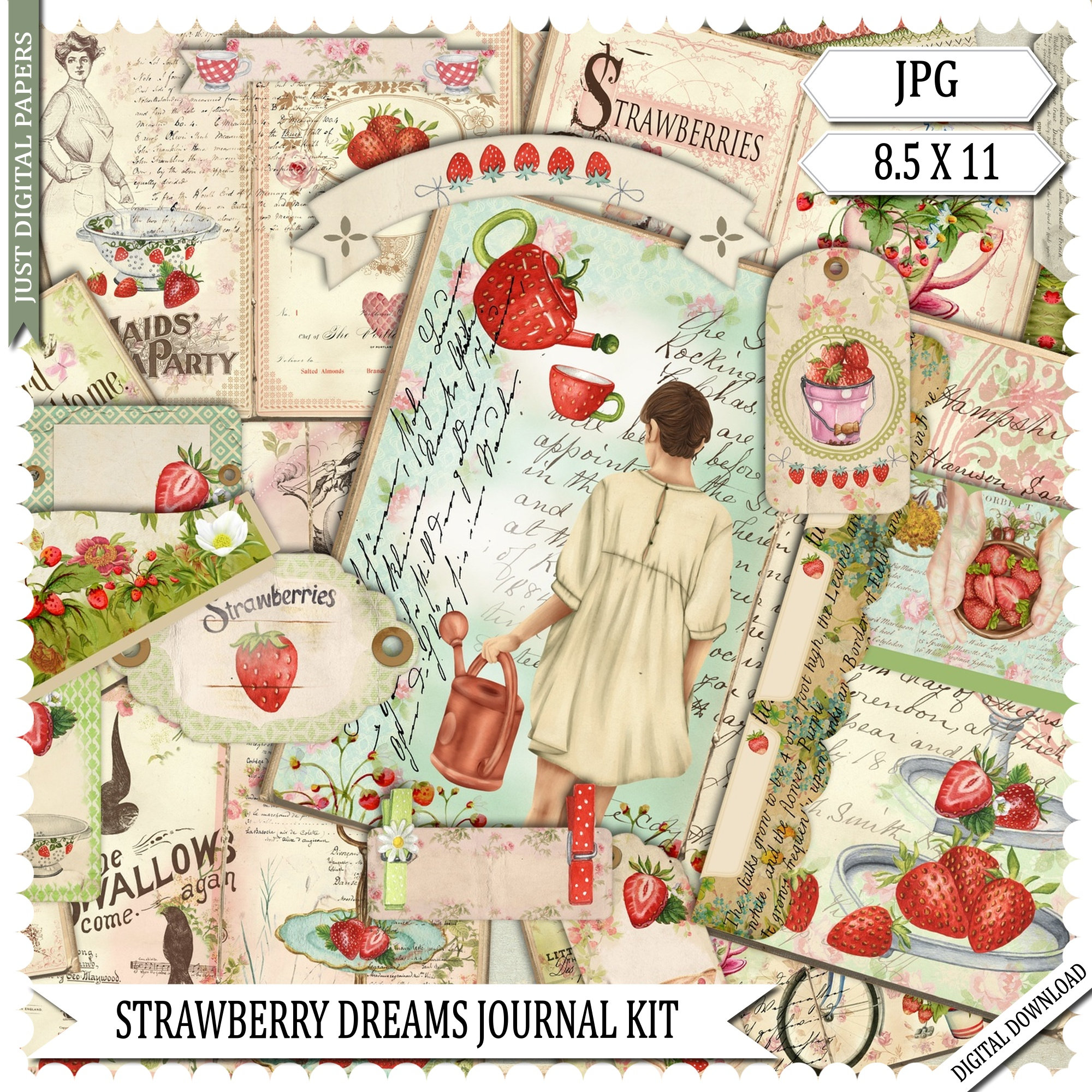 Strawberries Journal, Printable, Instant Download, Country Journal ...