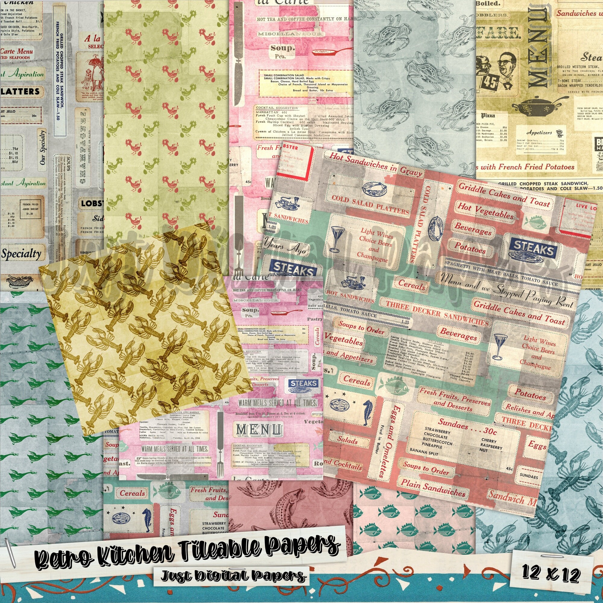 Retro Papers Recipe Journal Tile Able Papers Kitchen Retro - Etsy