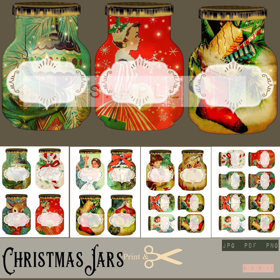 Jar Collage sheet Jar Labels Printable Jar Journal Instant | Etsy