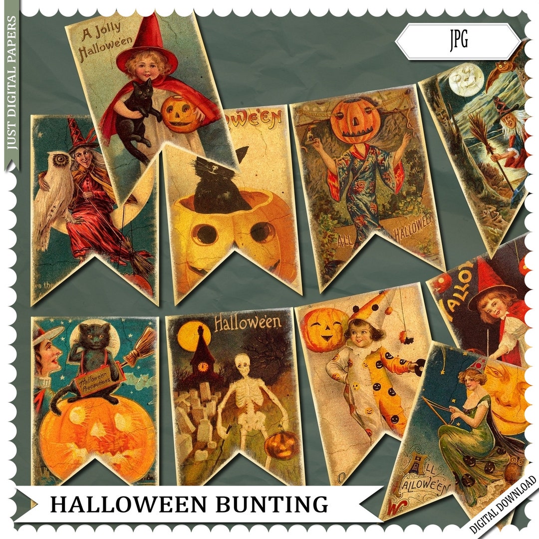 Halloween Printable Bunting, Halloween Bunting, Vintage Bunting, Retro ...
