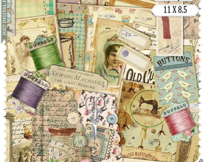 VINTAGE THREAD SPOOL Labels Printable Craft Circles - Instant Digital ...