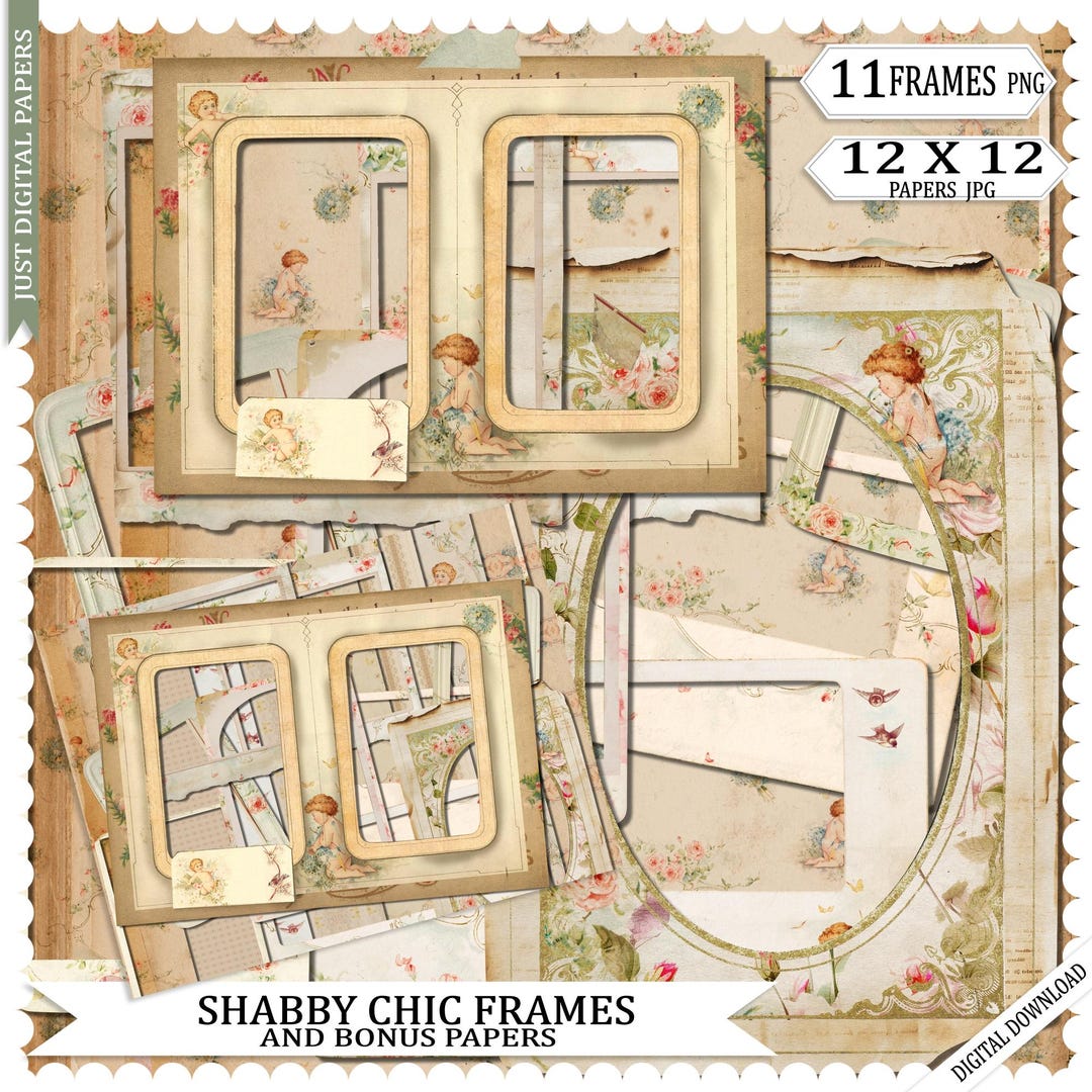 Shabby Chic Digital Frames: Whimsy Scrapbook PNG & JPG (instant ...