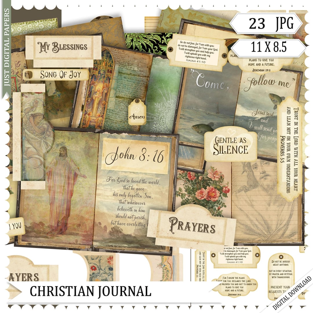 Christian Journal Printable: DIY Scrapbook Collage, Papers, Ephemera ...