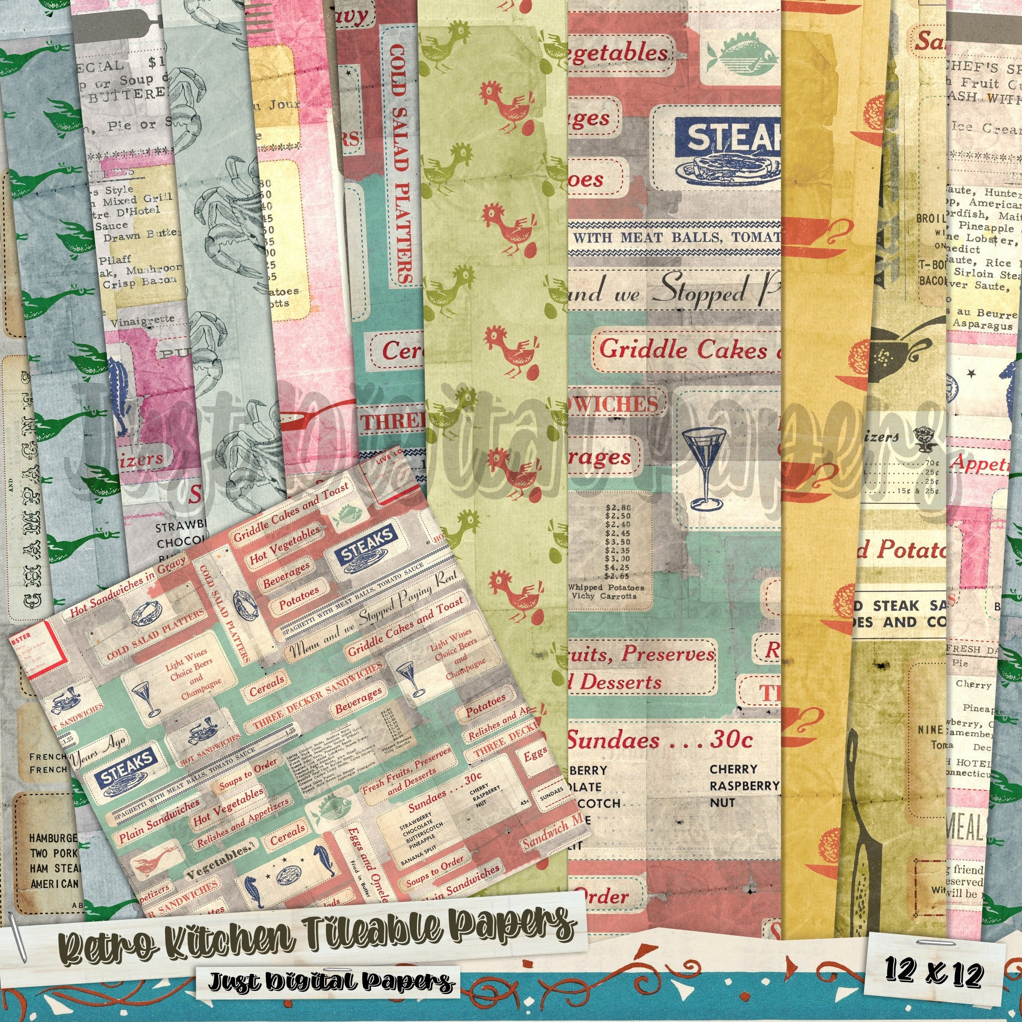 Retro Papers Recipe Journal Tile Able Papers Kitchen Retro - Etsy