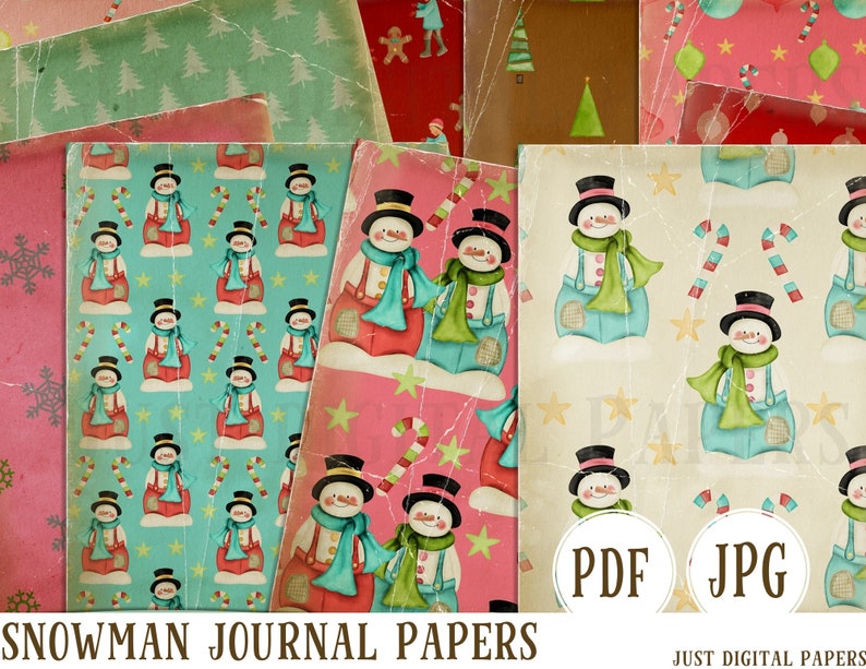 Snowman Papers, Journal Scrapbook, Papers, Christmas Papers, Printable ...