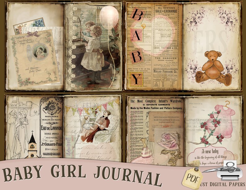 Baby Girl Journal Baby Kit Printable ScrapbookEphemera | Etsy