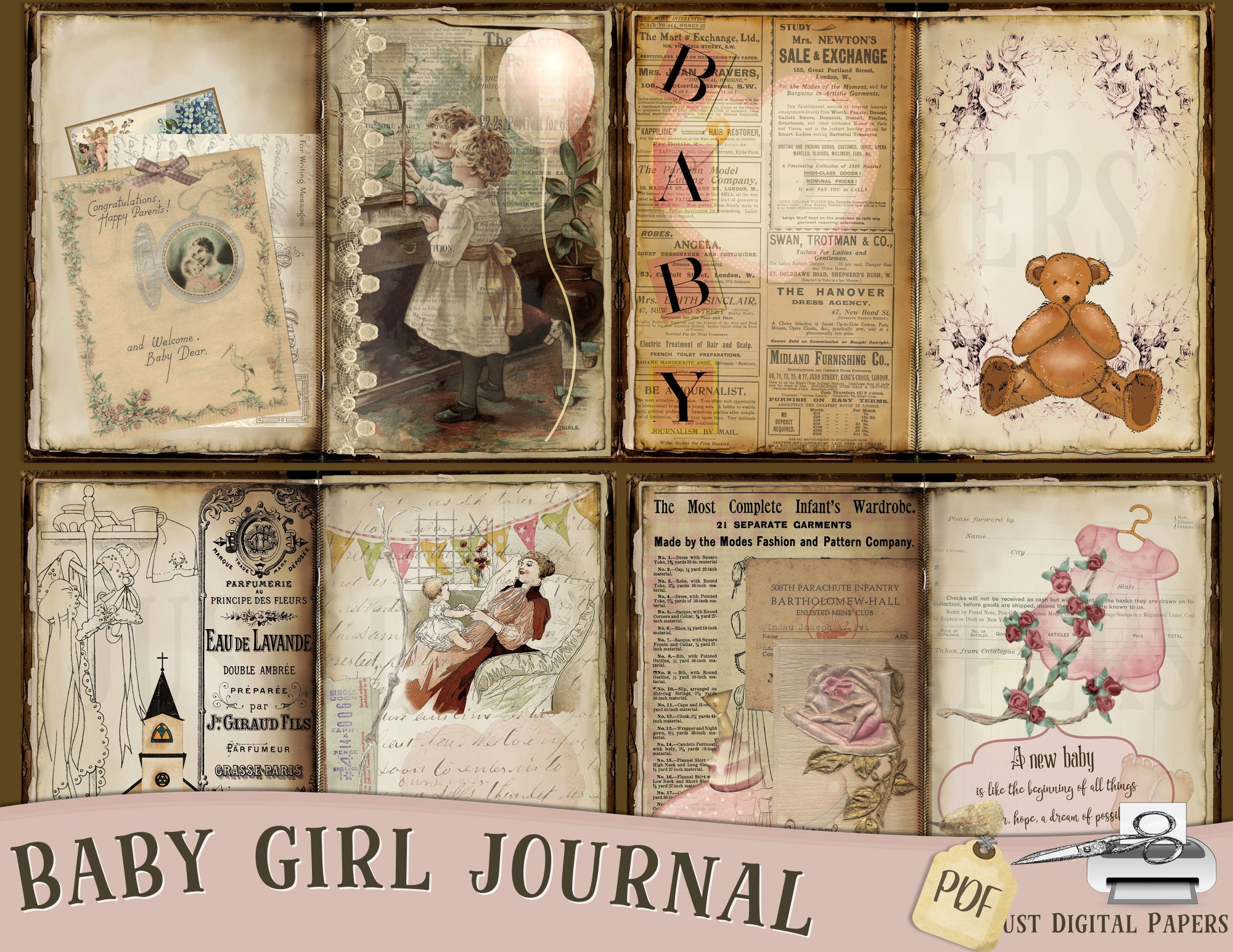 Baby Girl Journal Baby Kit Printable Scrapbookephemera - Etsy
