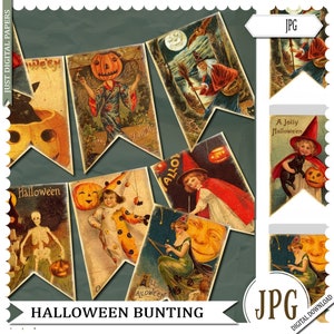 Halloween Printable Bunting, Halloween Bunting, Vintage Bunting, Retro ...