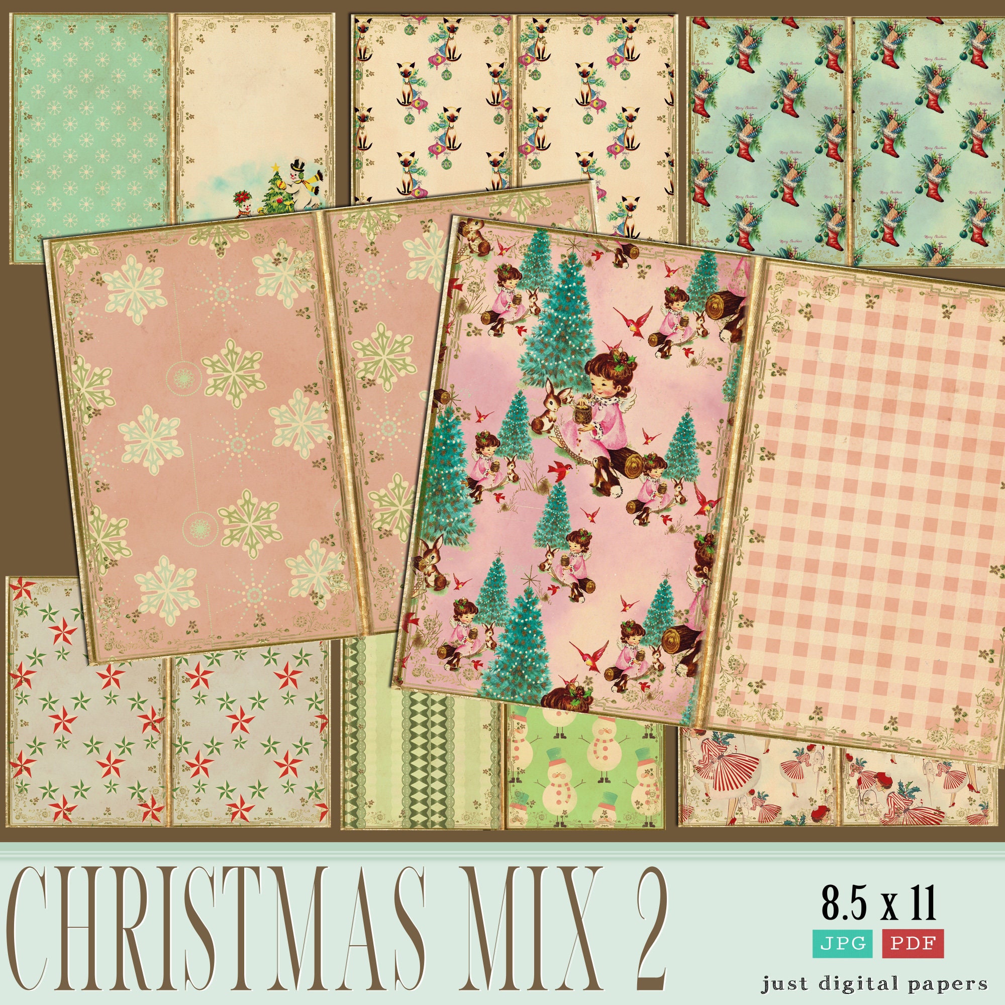 Christmas Papers, Journal Papers, Mixed Christmas, Mix 2, Ephemera ...