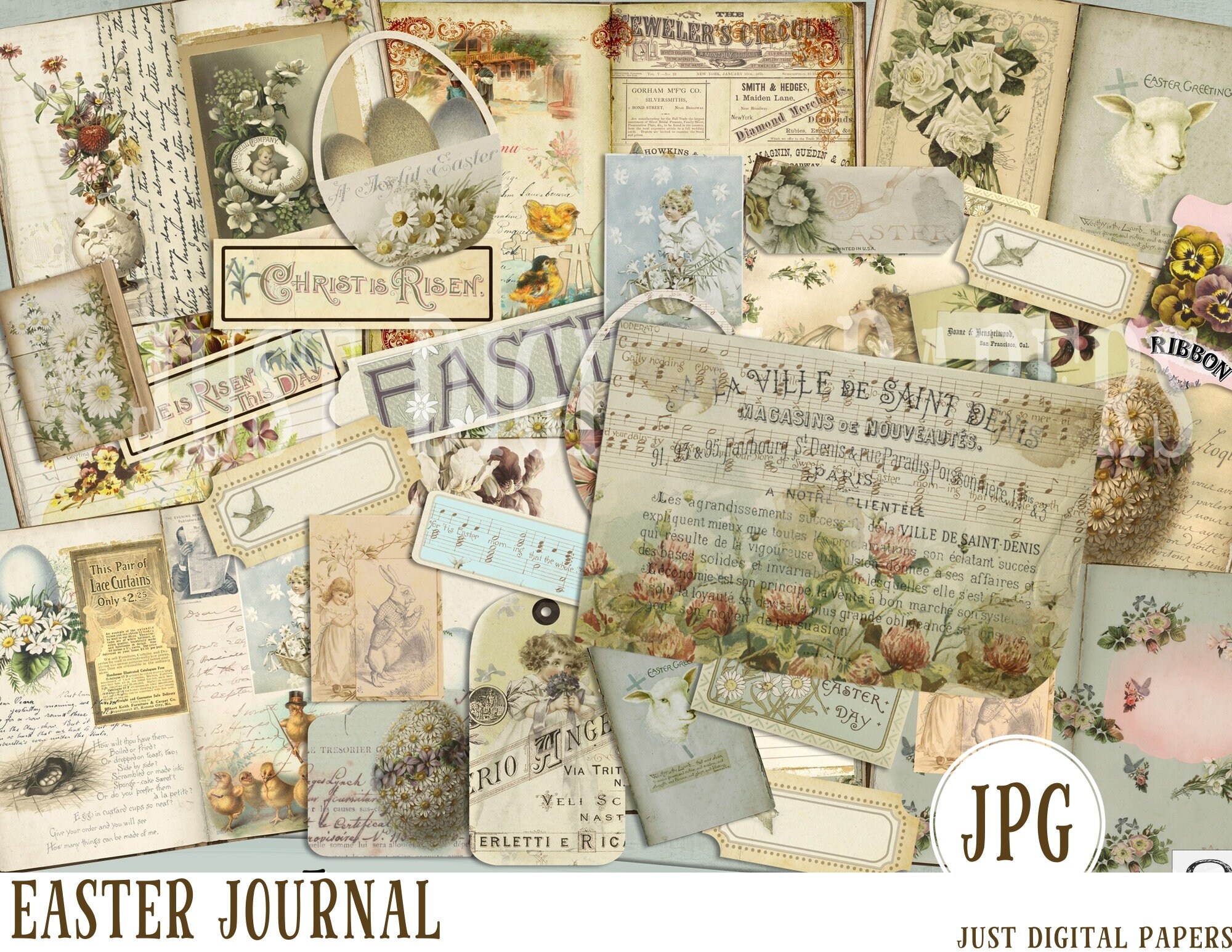 Easter Journal Kit, Printable Journal Papers, Ephemera, Instant ...