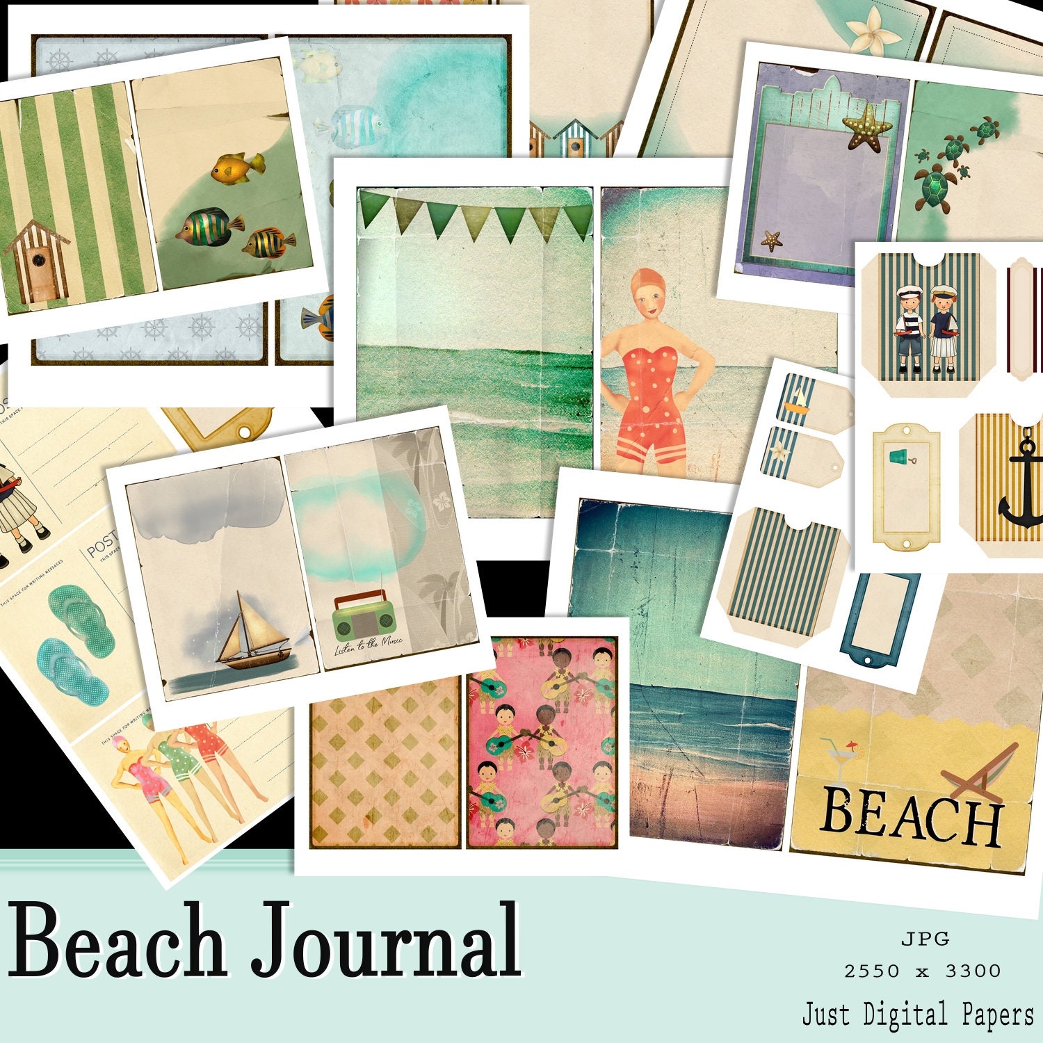Beach Journal, Ocean Kit Printable, Scrapbook, Digital, Printable ...