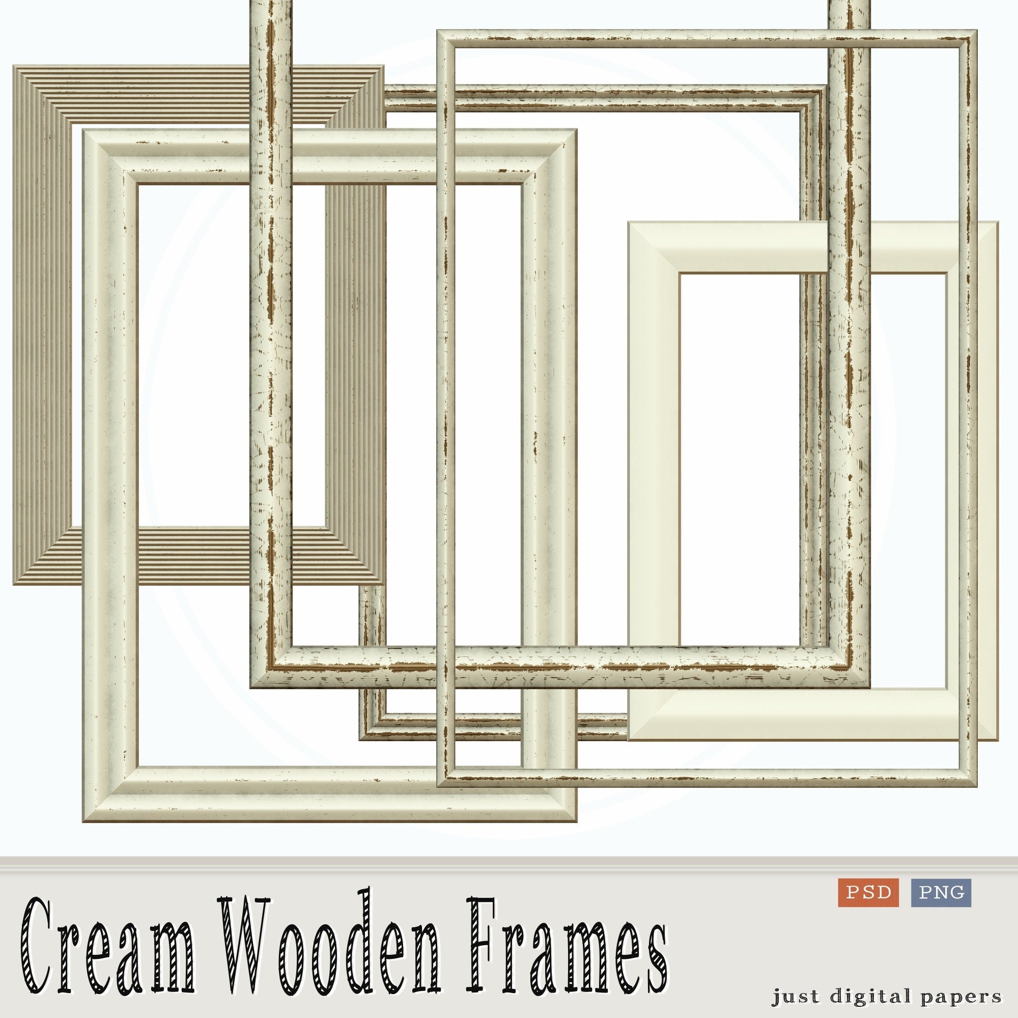 Cream Wood Frames, Digital Frames, Psd Frames, Scrapbook Frames, PSD ...