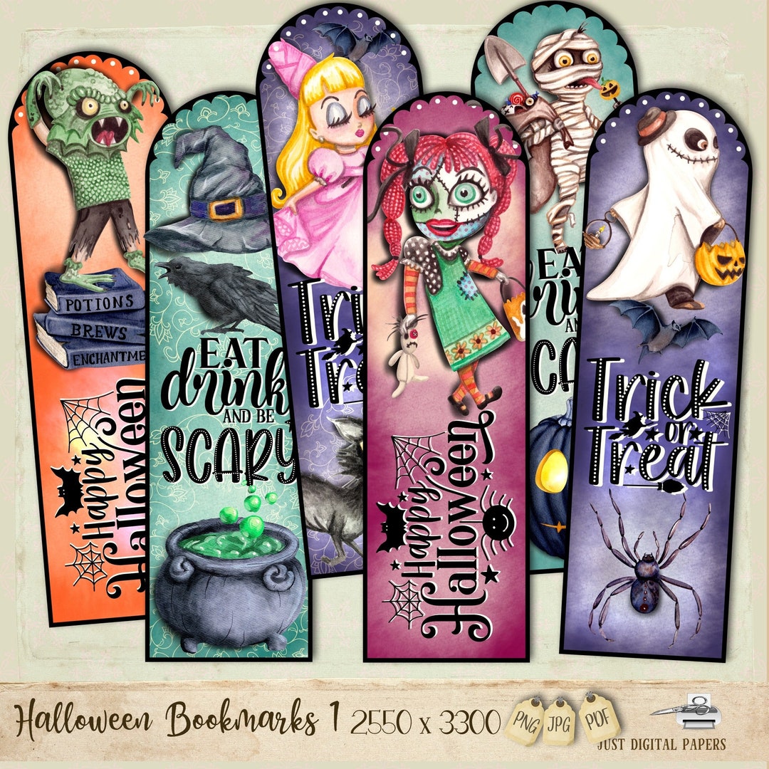 Halloween Bookmarks, Printable Bookmarks, Halloween Sentiments, Spooky ...