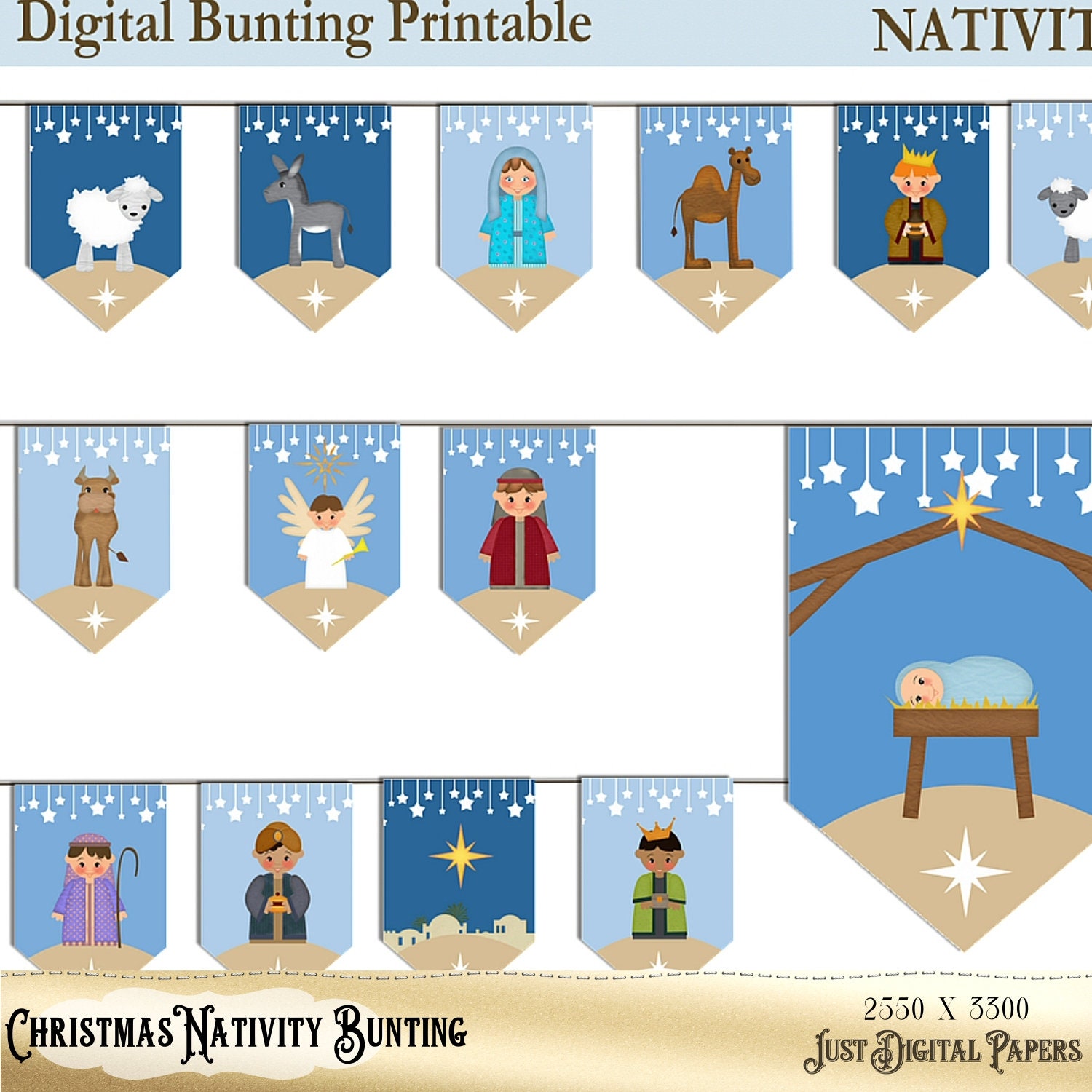 Nativity Bunting Printable Bunting Christmas (Instant Download) - Etsy