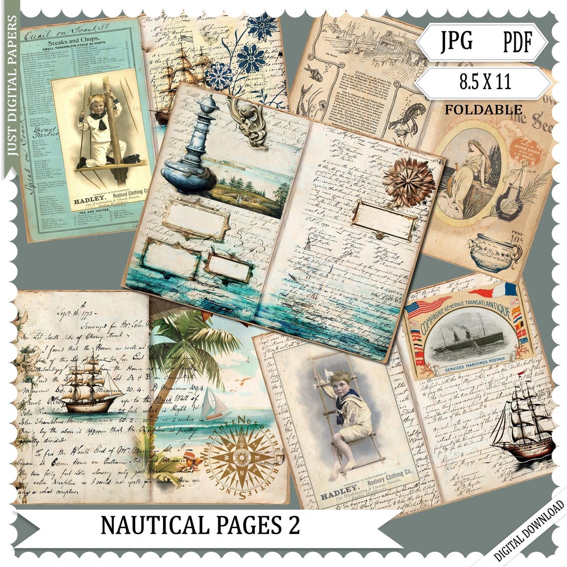 Nautical Ephemera: Vintage Ocean Scrapbook Papers (JPG, PDF) - Etsy