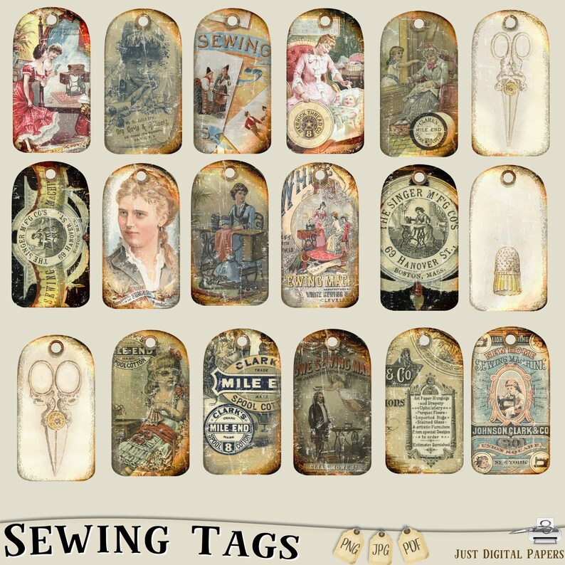 Sewing Printable Tags Sew Journal sewing Scrapbook Papers | Etsy
