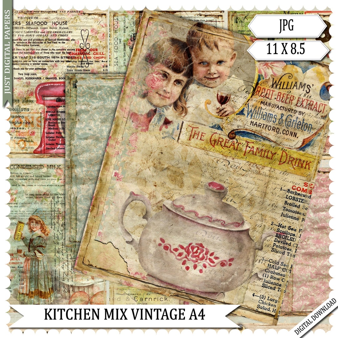 Kitchen Papers, Journal, Ephemera, Vintage Scrapbook, Papers, Vintage ...