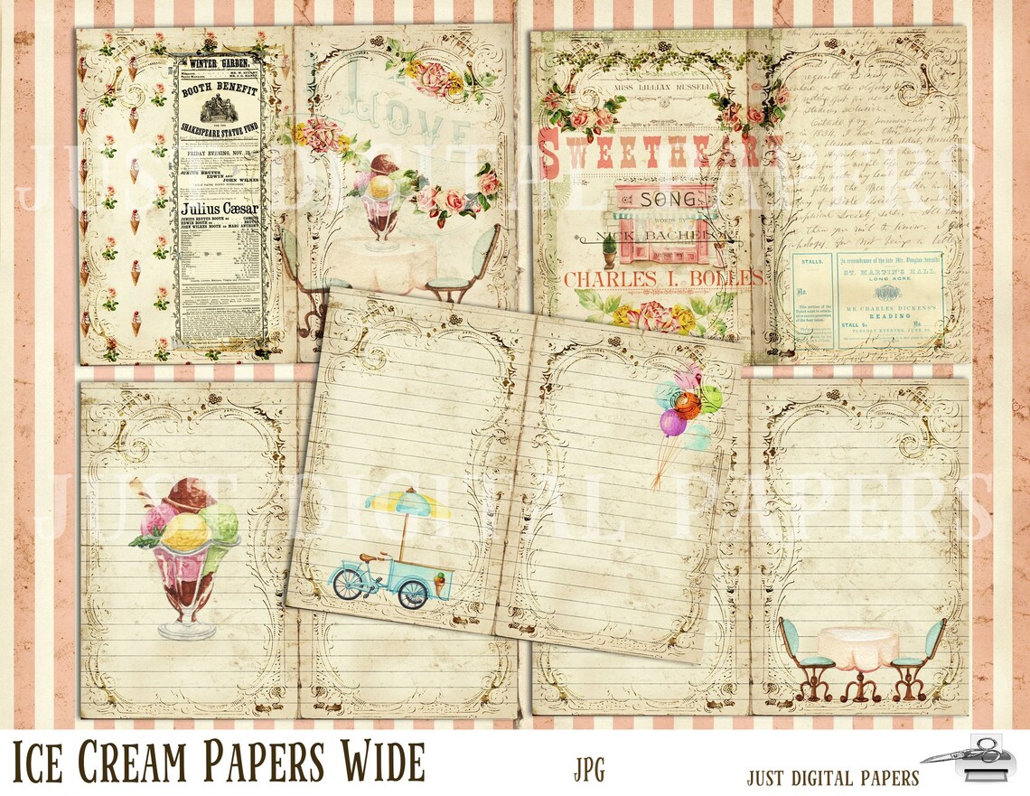 Ice Cream Journal Paper Printable Scrapbook Digital - Etsy