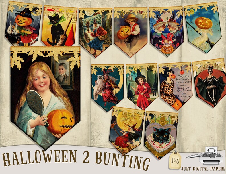 Halloween Printable Bunting, Halloween Bunting, Vintage Bunting, Retro ...