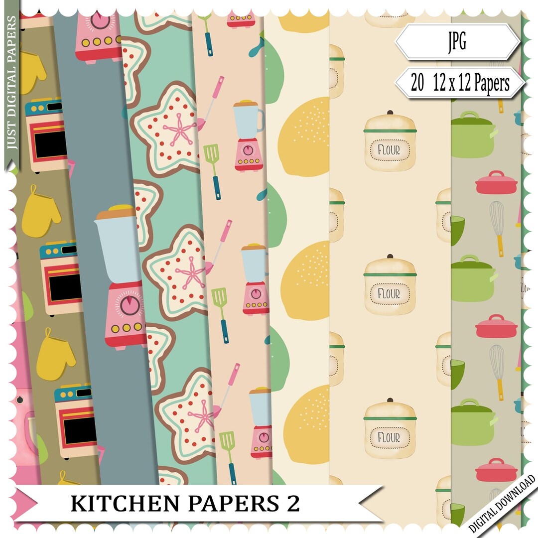 Kitchen Digital Paper: Cooking Theme Scrapbook Paper (20 12x12 JPG) - Etsy