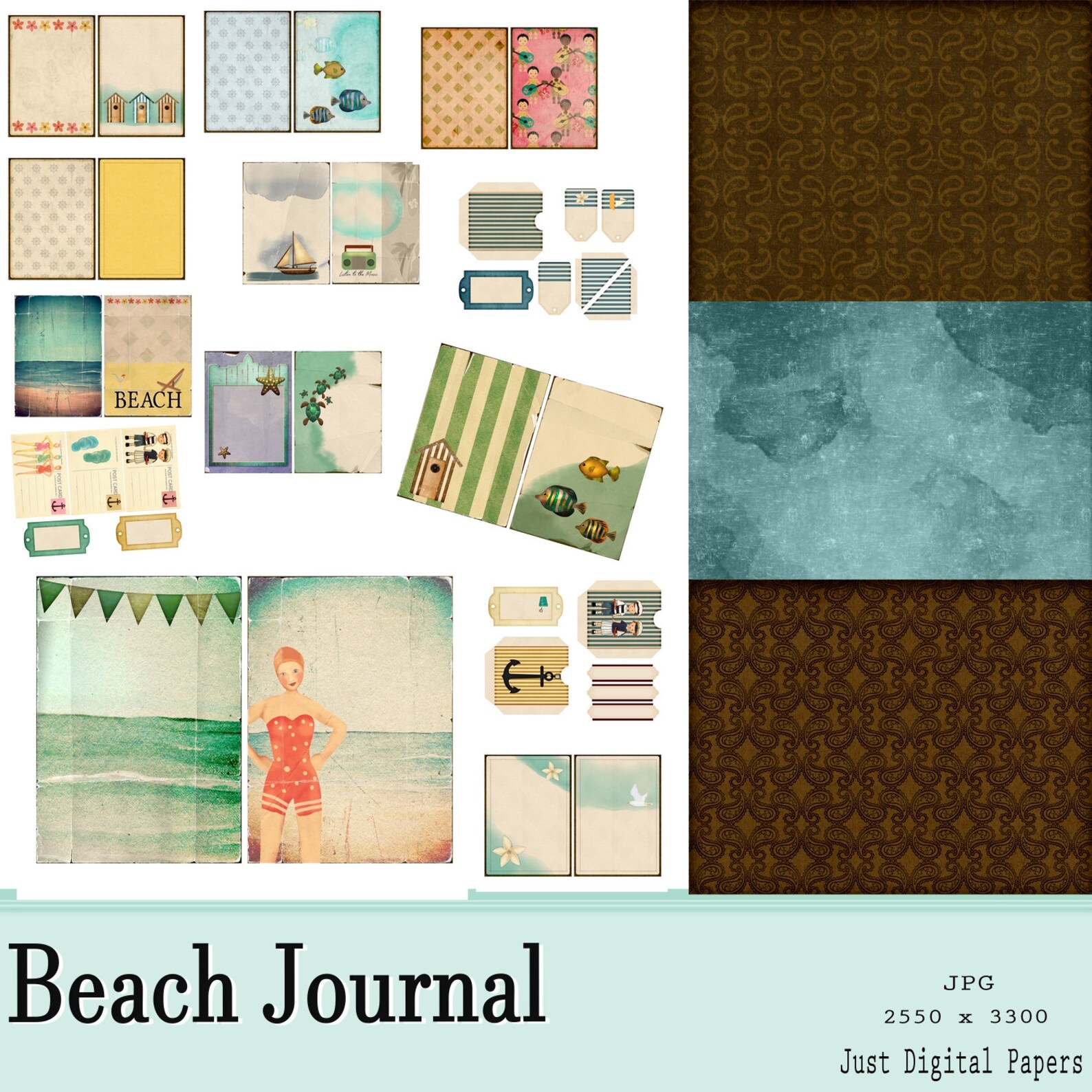 Beach Journal, Ocean Kit Printable, Scrapbook, Digital, Printable ...
