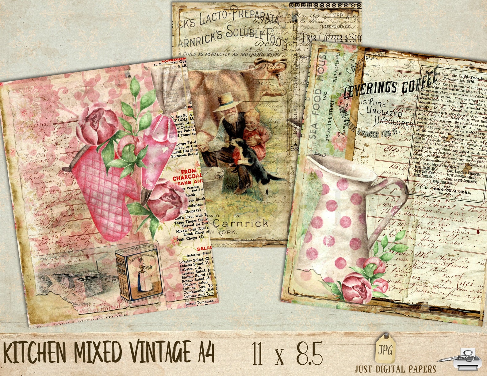 Kitchen Papers, Journal, Ephemera, Vintage Scrapbook, Papers, Vintage ...