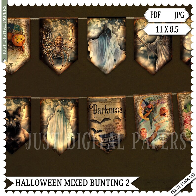 Halloween Printable Bunting, Halloween Bunting, Vintage Bunting, Retro ...