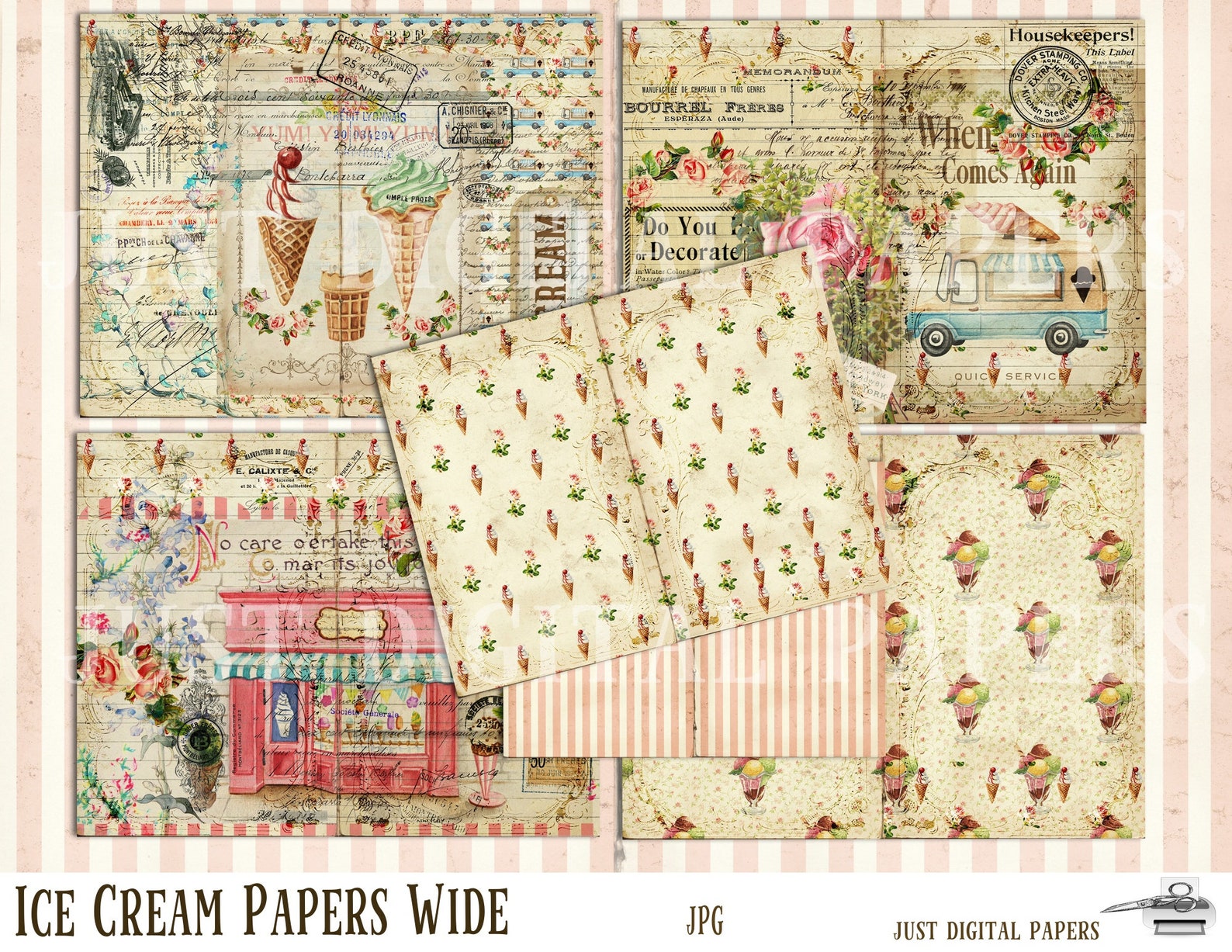 Ice Cream Journal Paper Printable Scrapbook Digital - Etsy