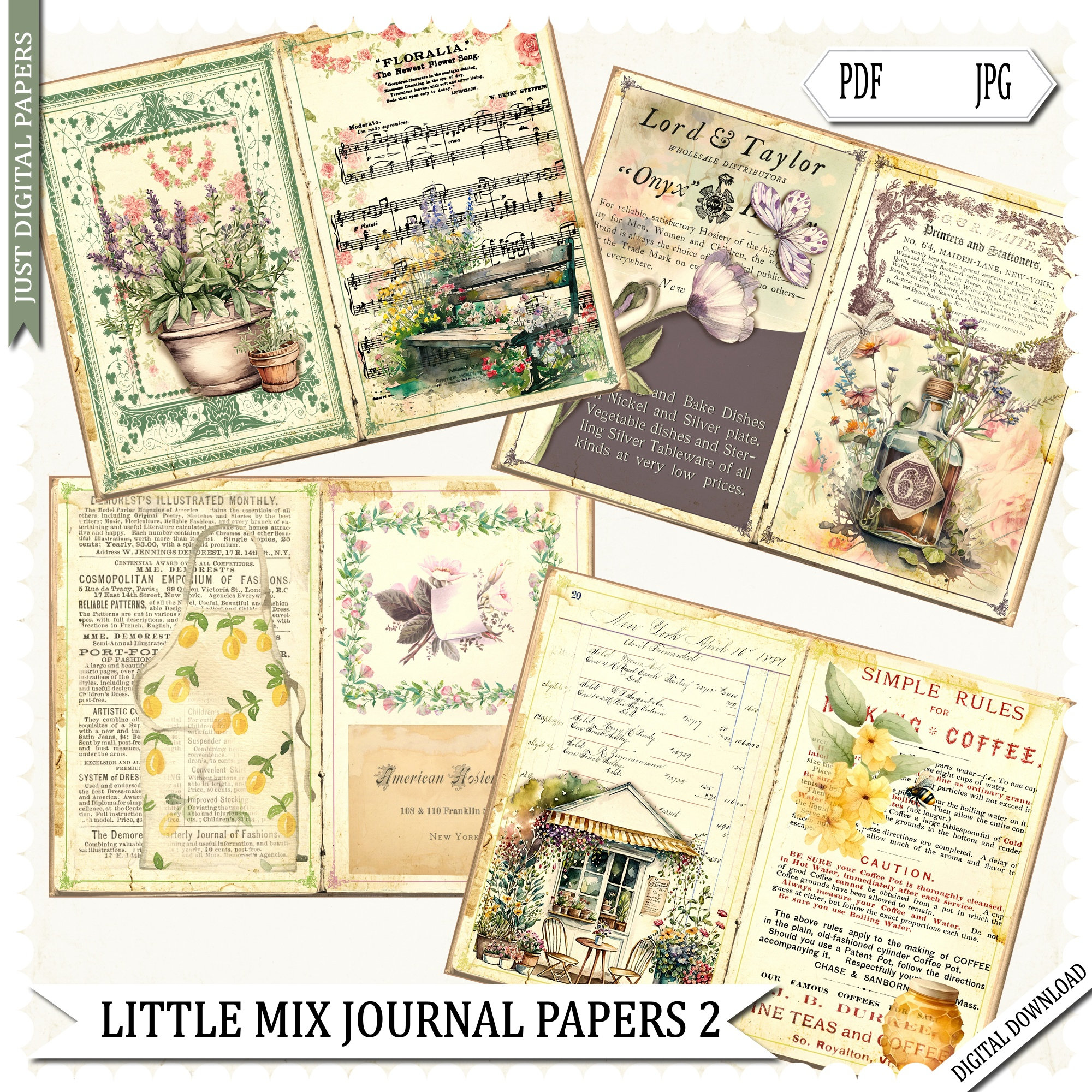 Journal Paper Mix, Pretty Journal Papers, Feminine, Ephemera, Sweet ...