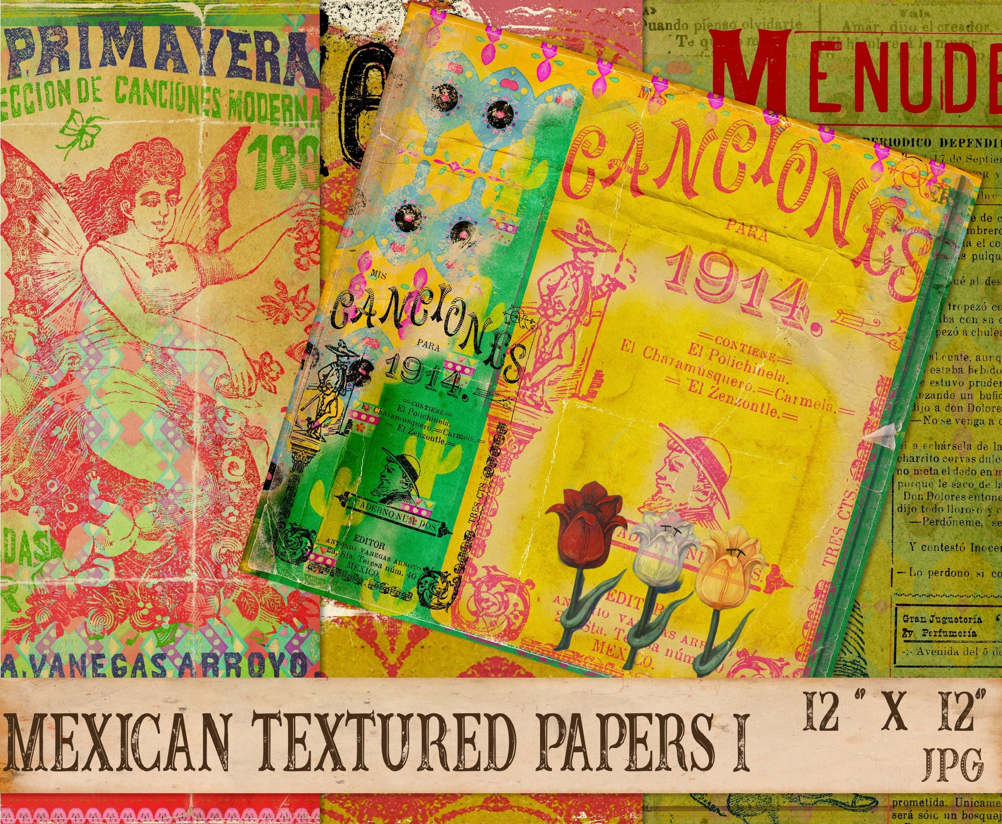 Mexican Fiesta Paper, Printable Paper, Ephemera, Journal, Scrapbooking ...