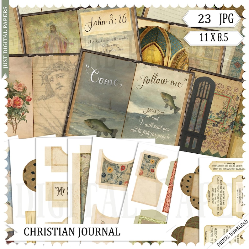 Christian Journal Printable: DIY Scrapbook Collage, Papers, Ephemera ...