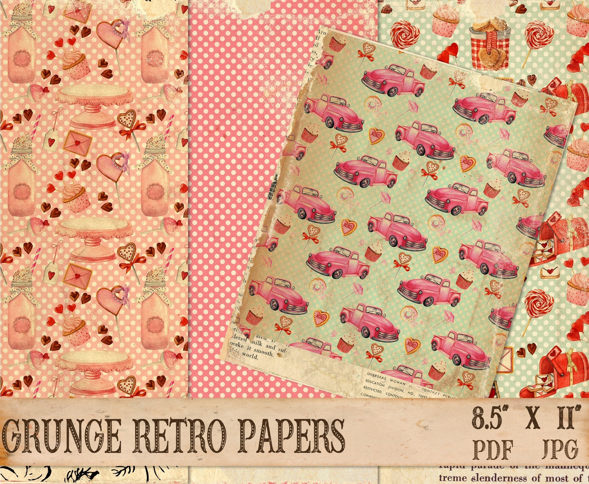 Retro Paper Printable Paper Retro Grunge Textures 50s - Etsy