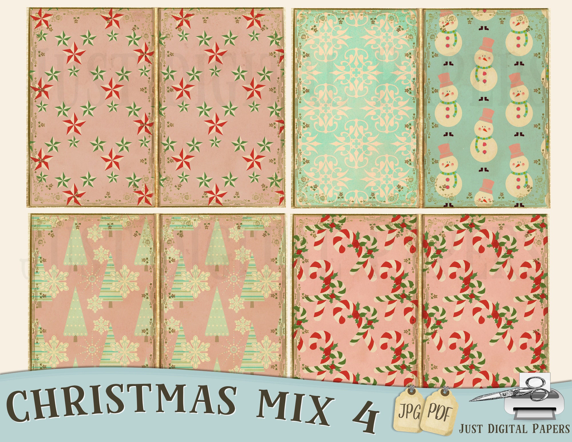 Christmas Papers Journal Papers Mixed Christmas Mix 4 | Etsy
