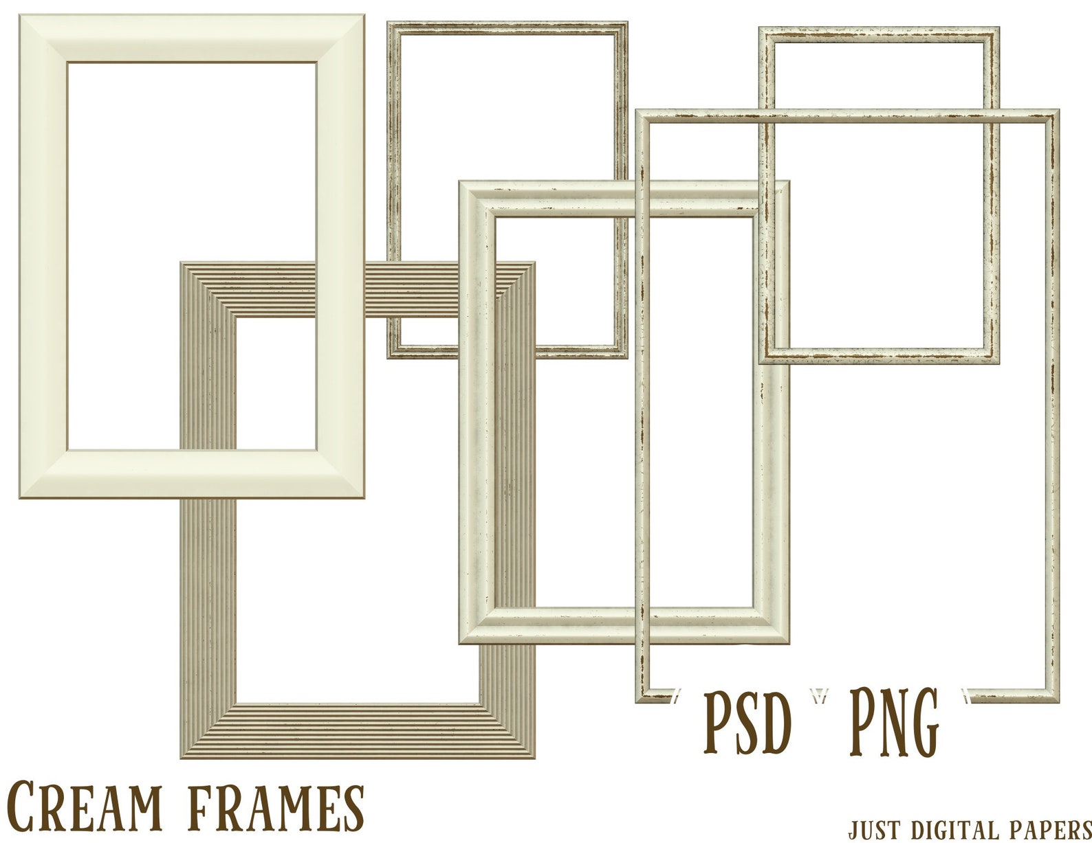 Cream Wood Frames Digital Frames Psd Frames Scrapbook - Etsy