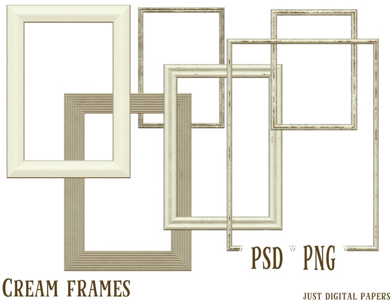 Cream Wood Frames, Digital Frames, Psd Frames, Scrapbook Frames, PSD ...