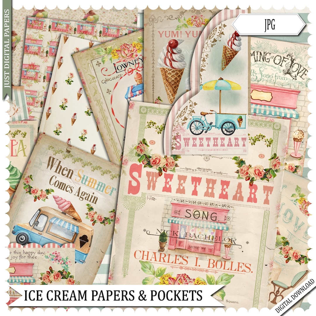 Ice Cream Journal Paper: Printable Scrapbook Collage (digital Download ...