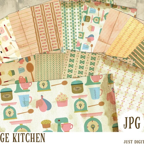 Kitchen Papers Grunge Journal Kitchen Scrapbook Papers - Etsy
