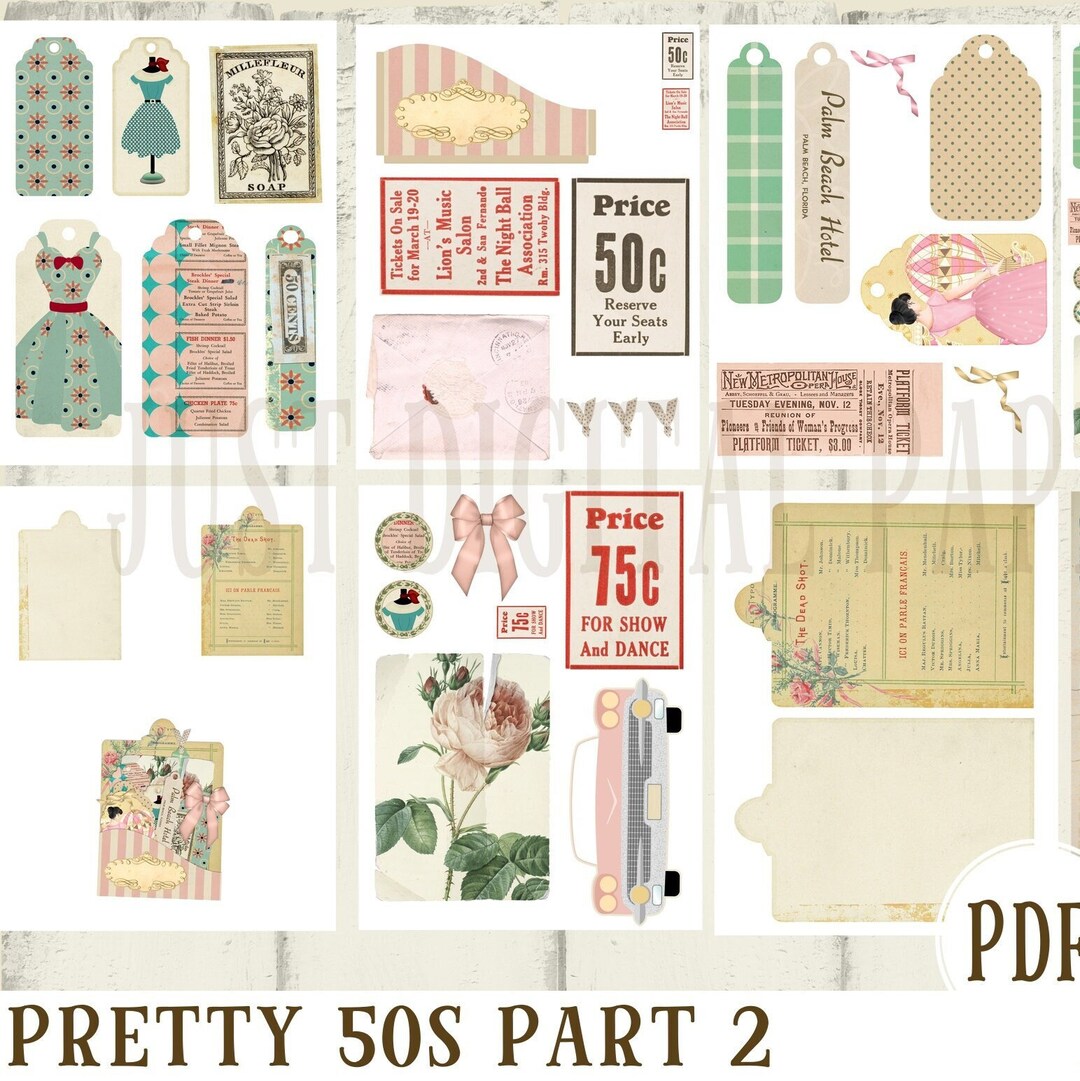 50s Papers, Retro Papers, Ephemera, Instant Download, Part 2, Pretty 50 ...