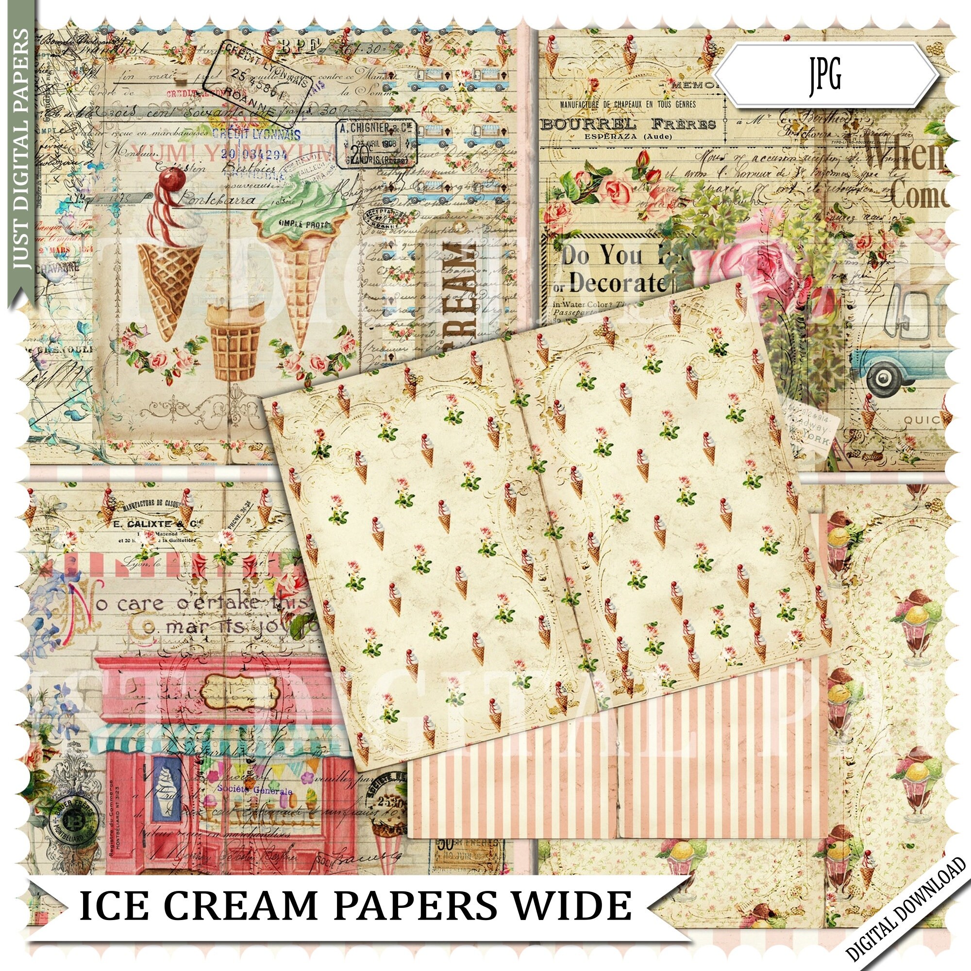 Ice Cream Journal Paper, Printable, Scrapbook, Digital, Printable ...