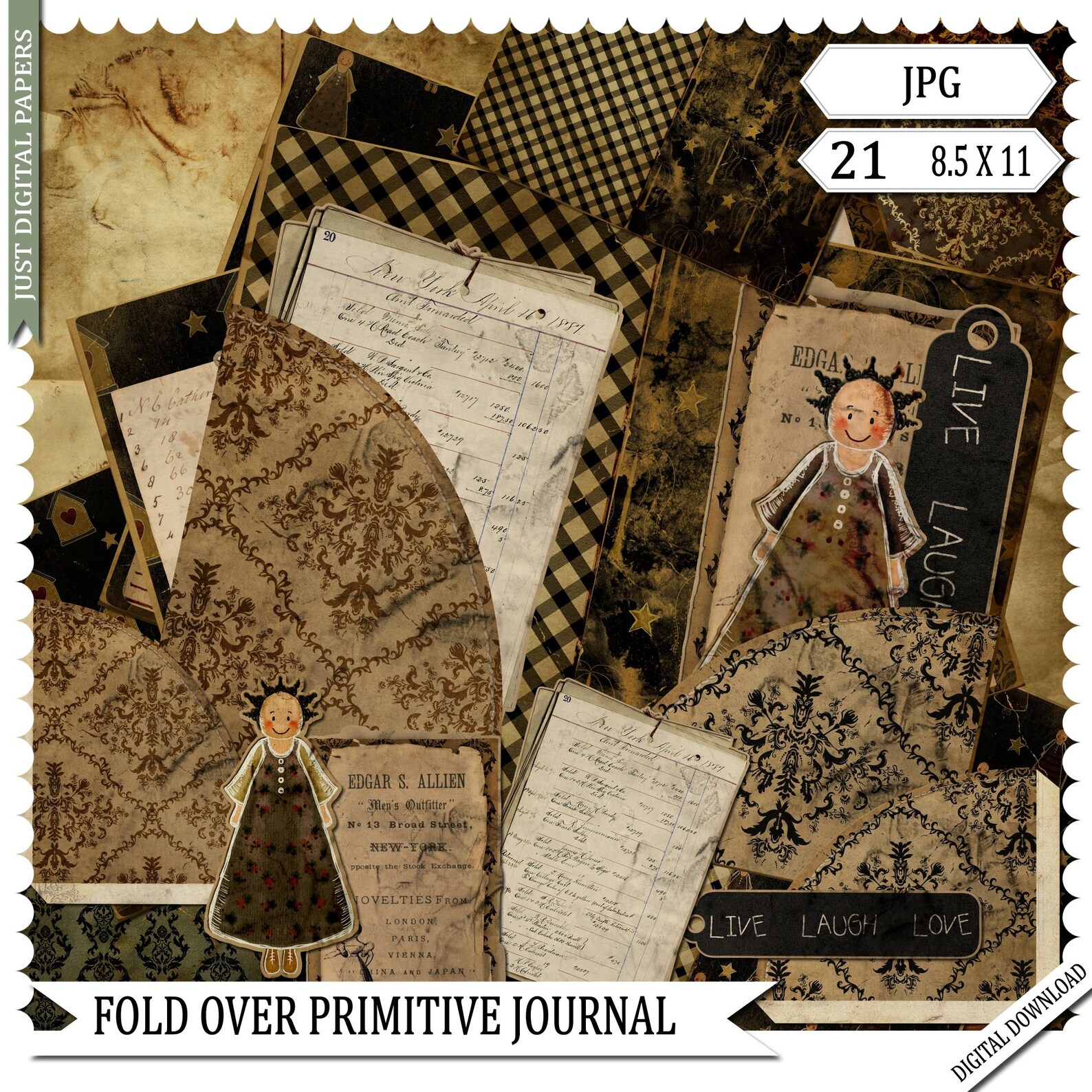 Primitive Journal, Printable, Instant Download, Grunge Journal, Vintage ...