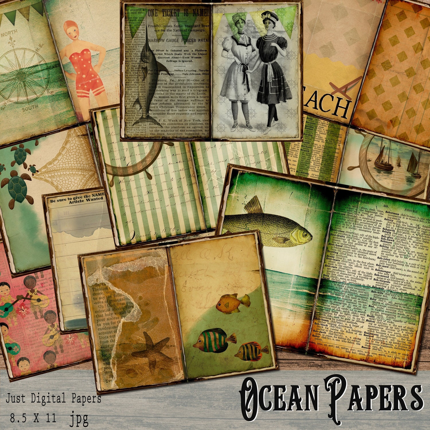 Journal Papers Ocean Papers Beach Papers Ephemera Instant - Etsy