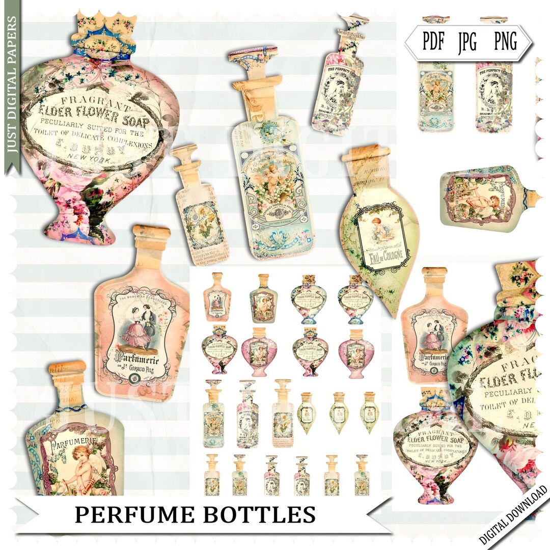 Perfume Bottles, Tags, Fragrance , Journal Ephemera, Scrapbook, Digital ...