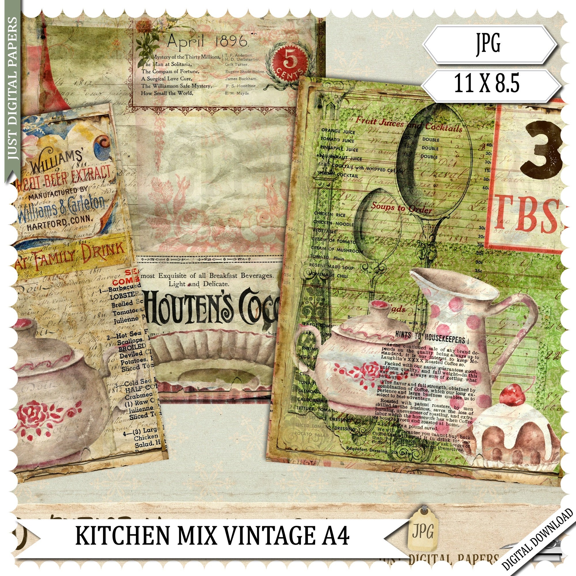 Kitchen Papers, Journal, Ephemera, Vintage Scrapbook, Papers, Vintage ...